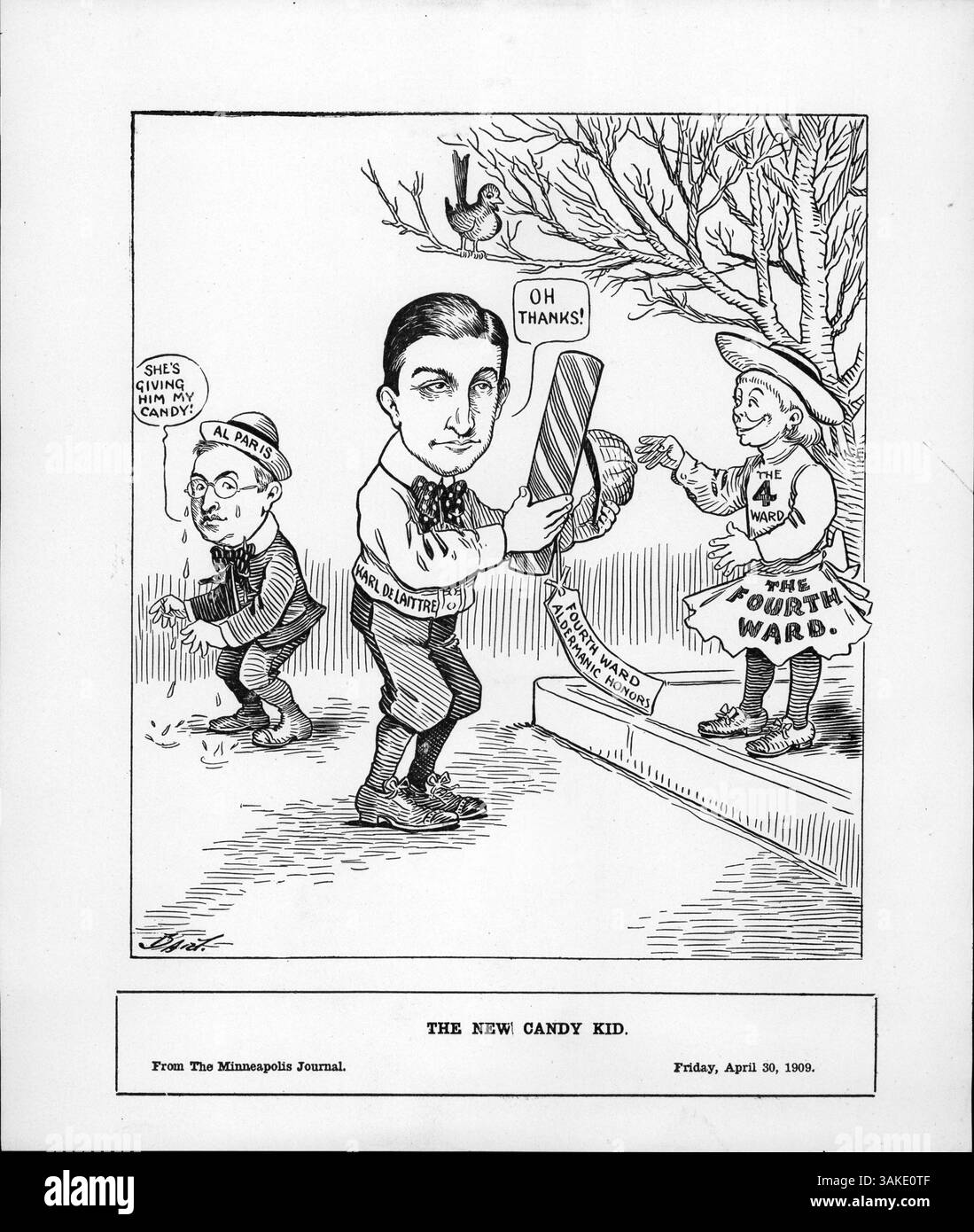 A political cartoon depicting Alderman Karl de Laittre receiving honors ...