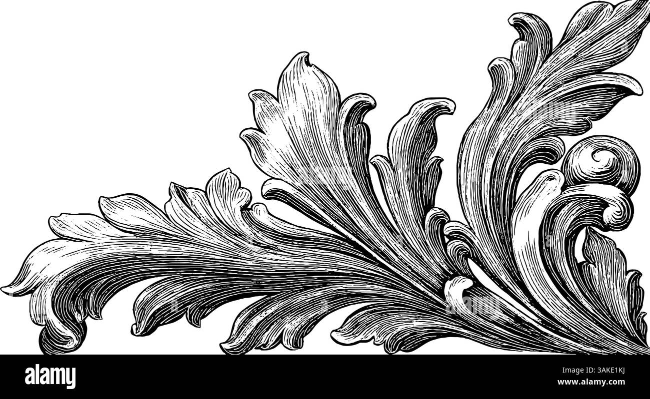 Elegant engraved floral corner design for decorative projects Stock ...