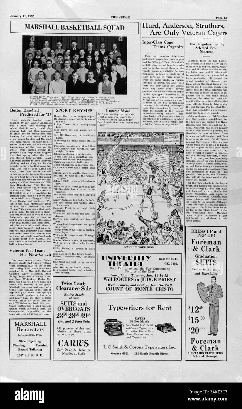 The 1935 January edition of *The Judge*'s Senior Extra showcases senior ...