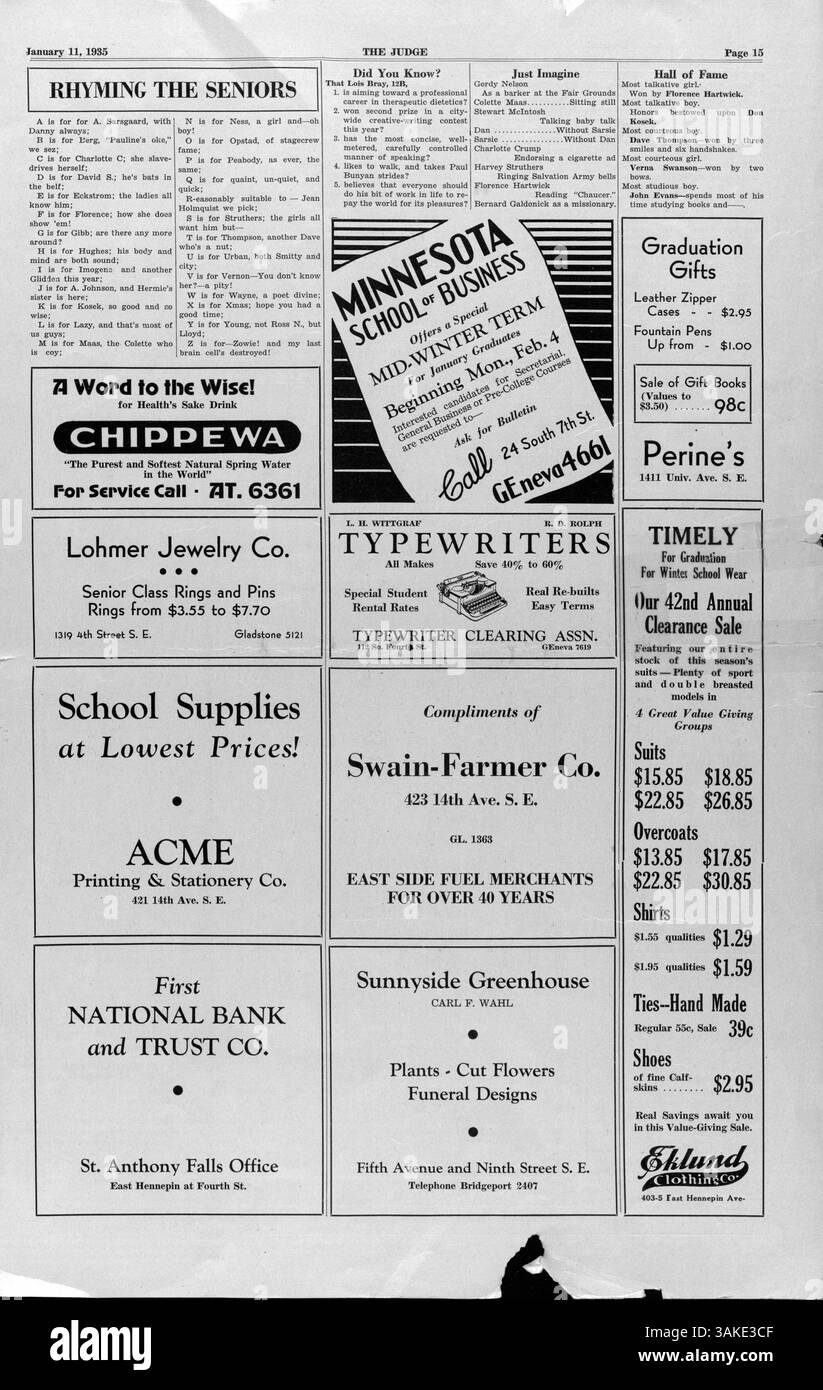 The January 1935 edition of *The Judge* includes senior photographs ...