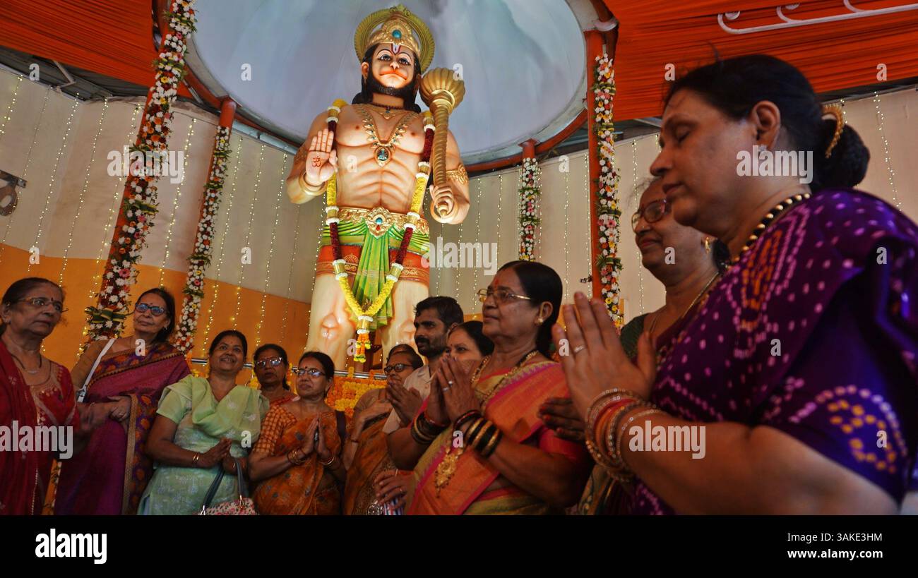 MUMBAI, INDIA - APRIL 12: Devotees worship the 35-feet idol of Lord ...