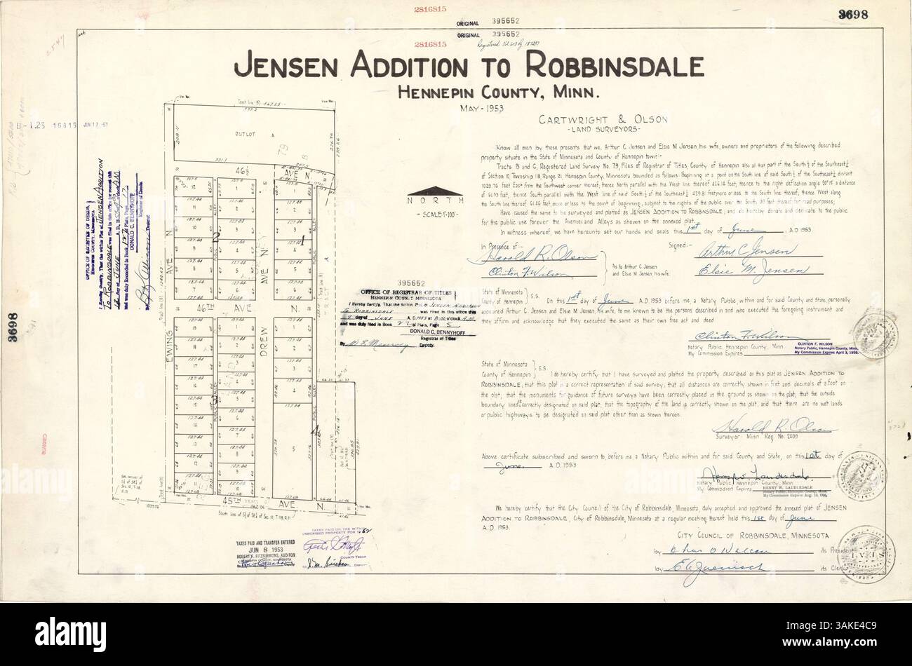 The Jensen Addition to Robbinsdale map shows a portion of Robbinsdale ...