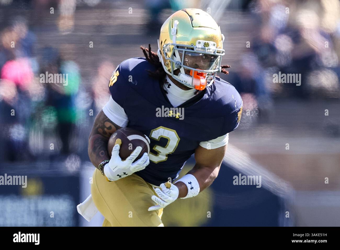 April 12, 2025: Notre Dame running back Gi'Bran Payne (3) runs with the ...