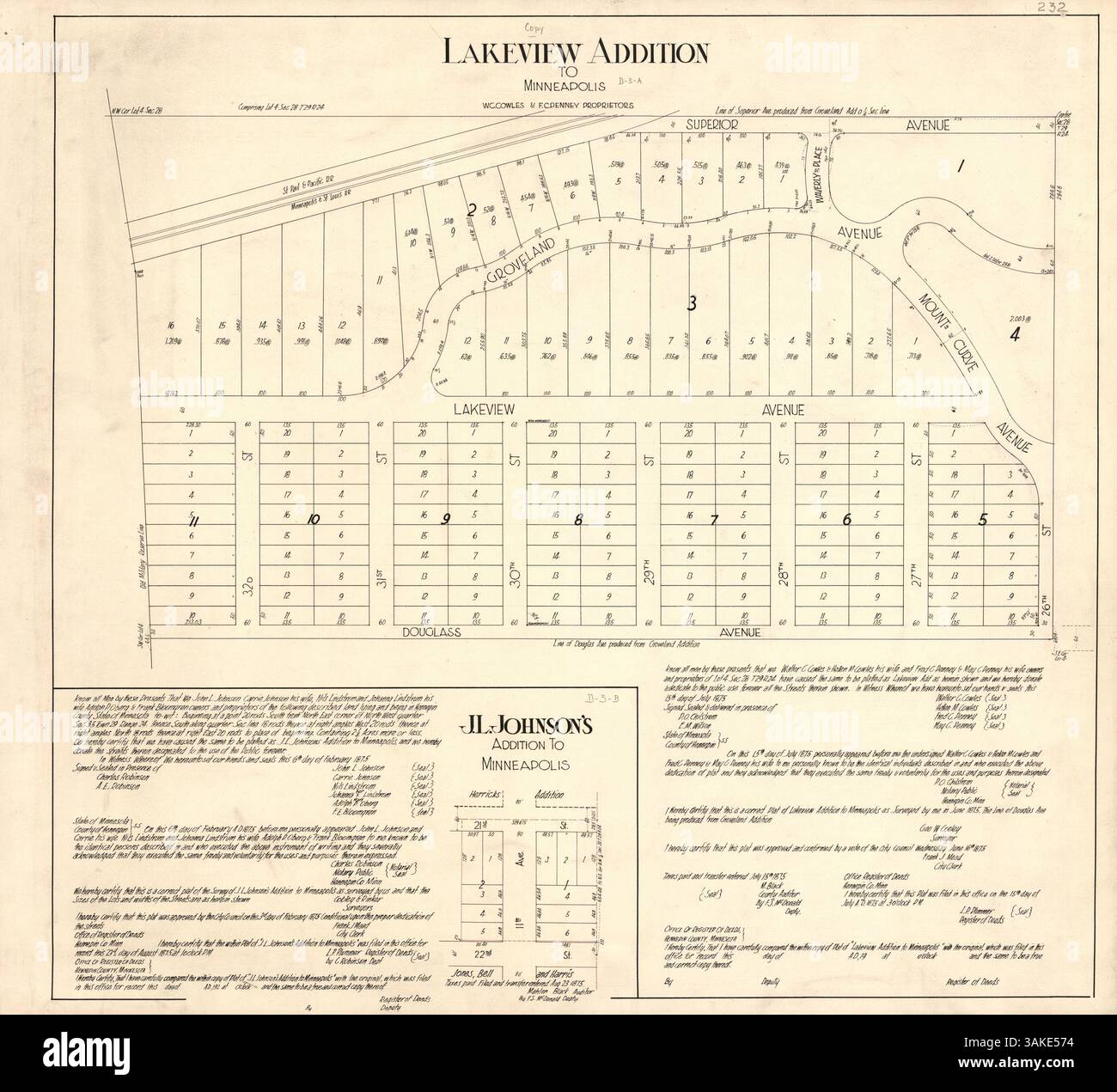 A redrawn version of a historical map depicting the Lakeview Addition ...