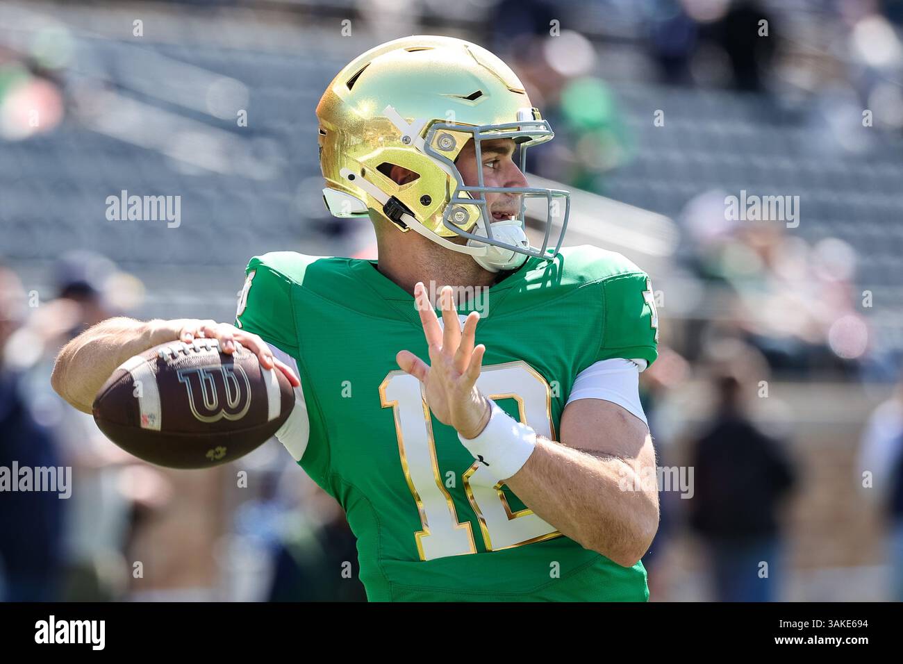 April 12, 2025: Notre Dame quarterback Blake Hebert (12) passes the ...