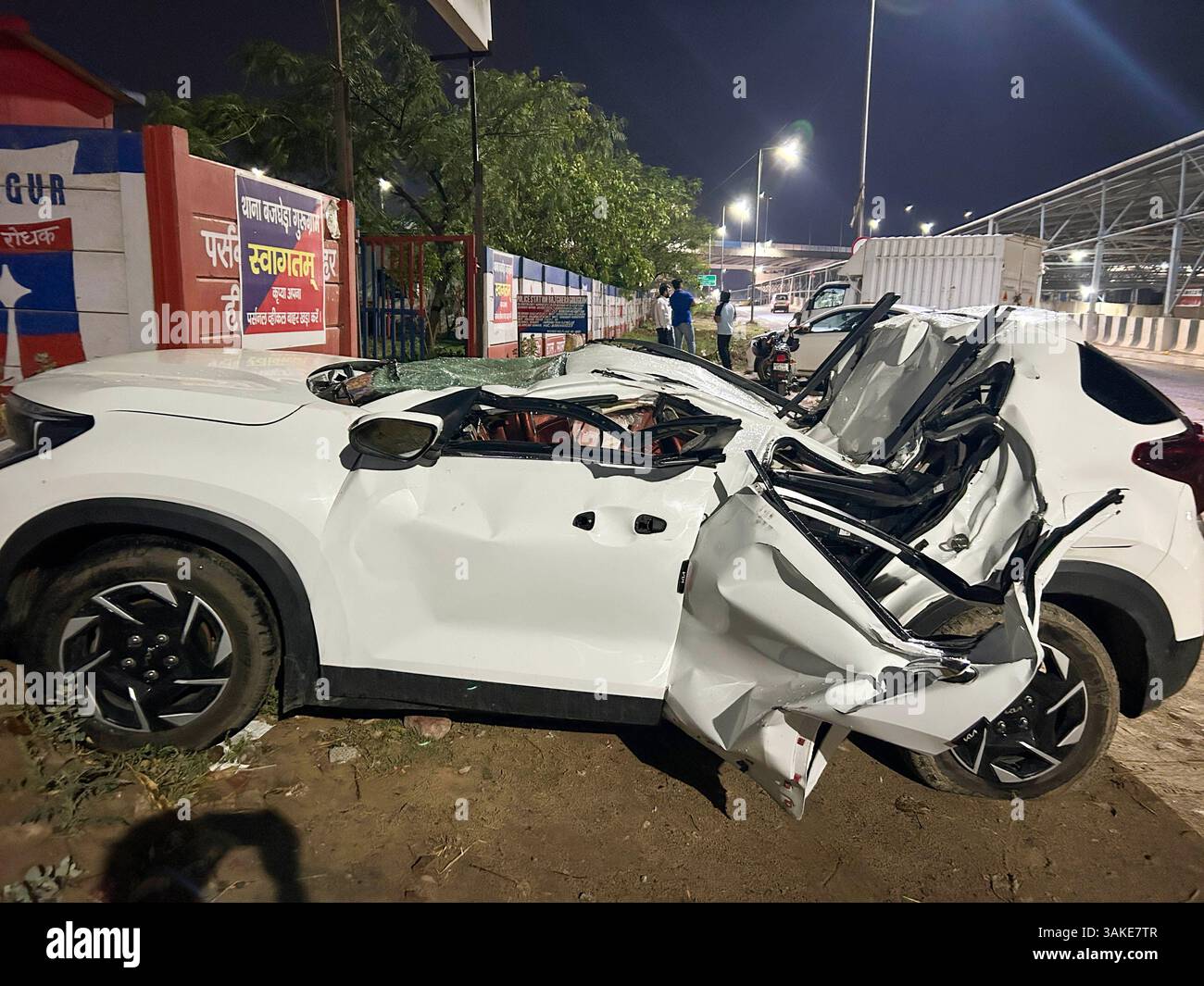 GURUGRAM, INDIA - APRIL 11: A view of the damaged car on which the sign ...