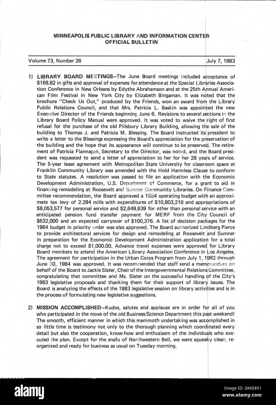 This 1983 edition of the Minneapolis Public Library Official Bulletin ...
