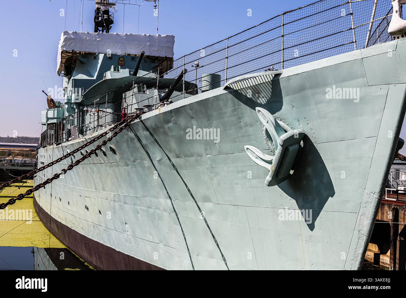 HMS Cavalier a retired C-class destroyer of the Royal Navy, docked in ...