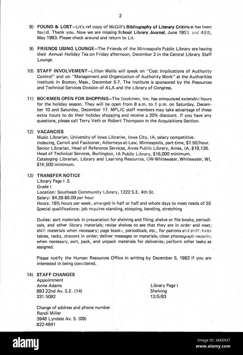 The 1983 Minneapolis Public Library Official Bulletin features updates ...