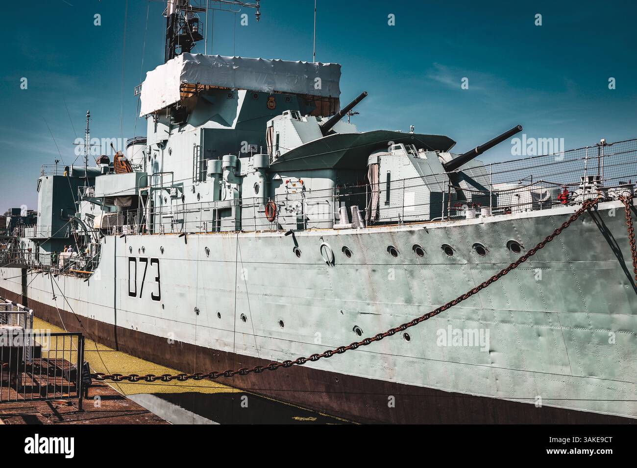 HMS Cavalier a retired C-class destroyer of the Royal Navy, docked in ...