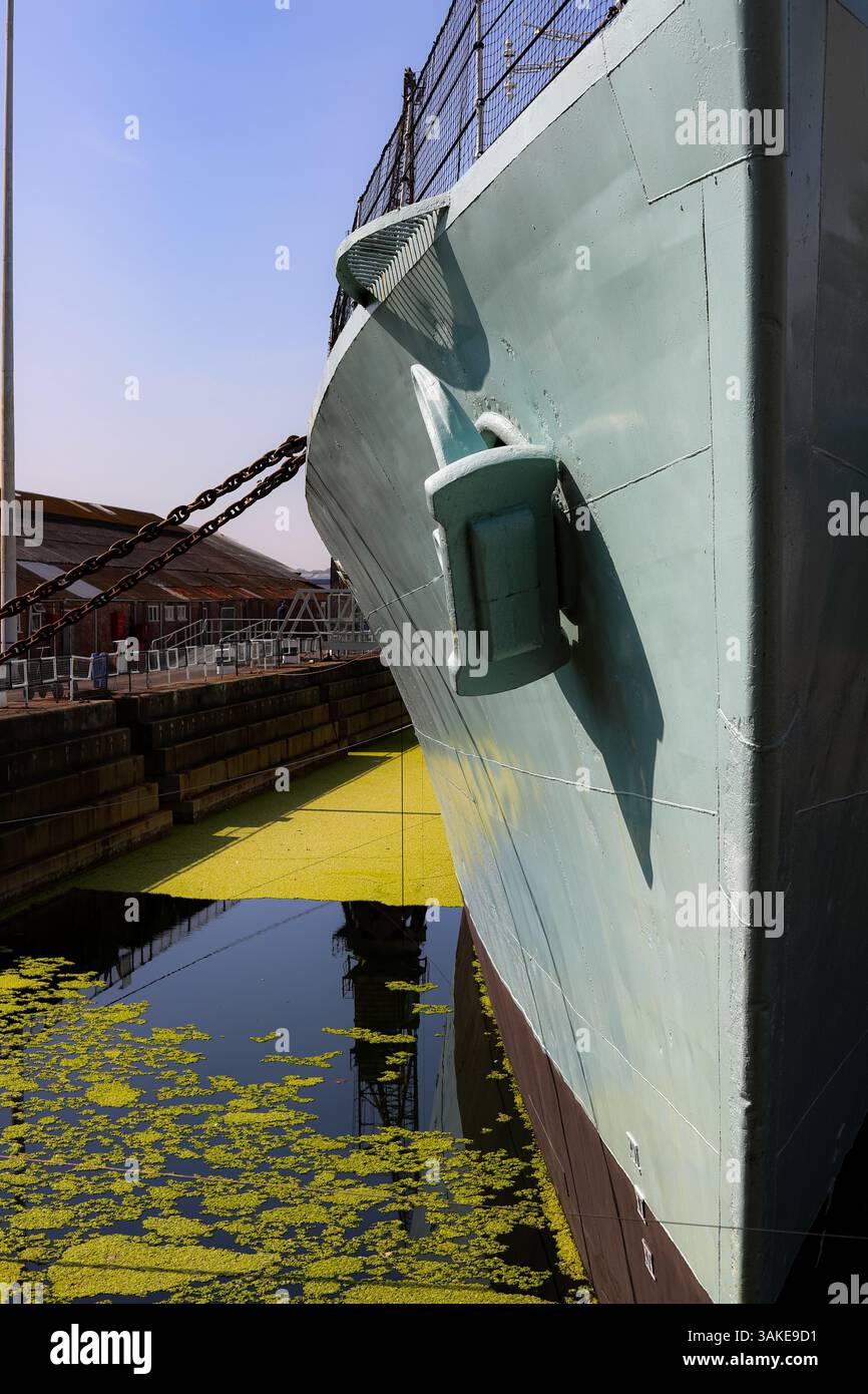 HMS Cavalier a retired C-class destroyer of the Royal Navy, docked in ...