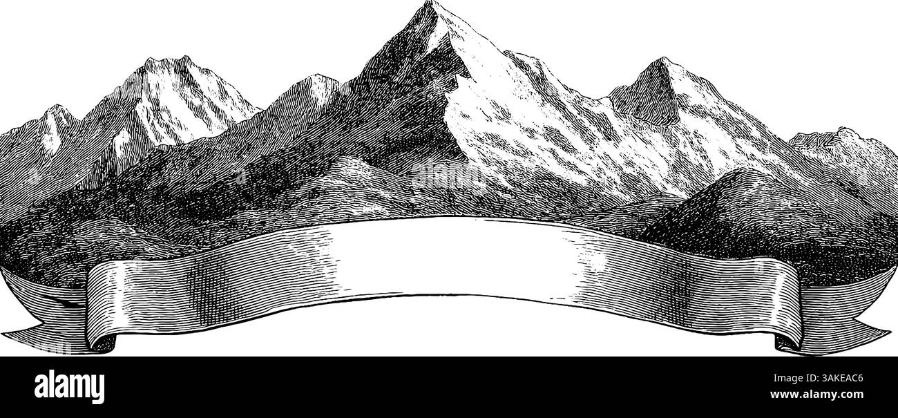 Vintage mountain banner design for engraving and printing projects ...