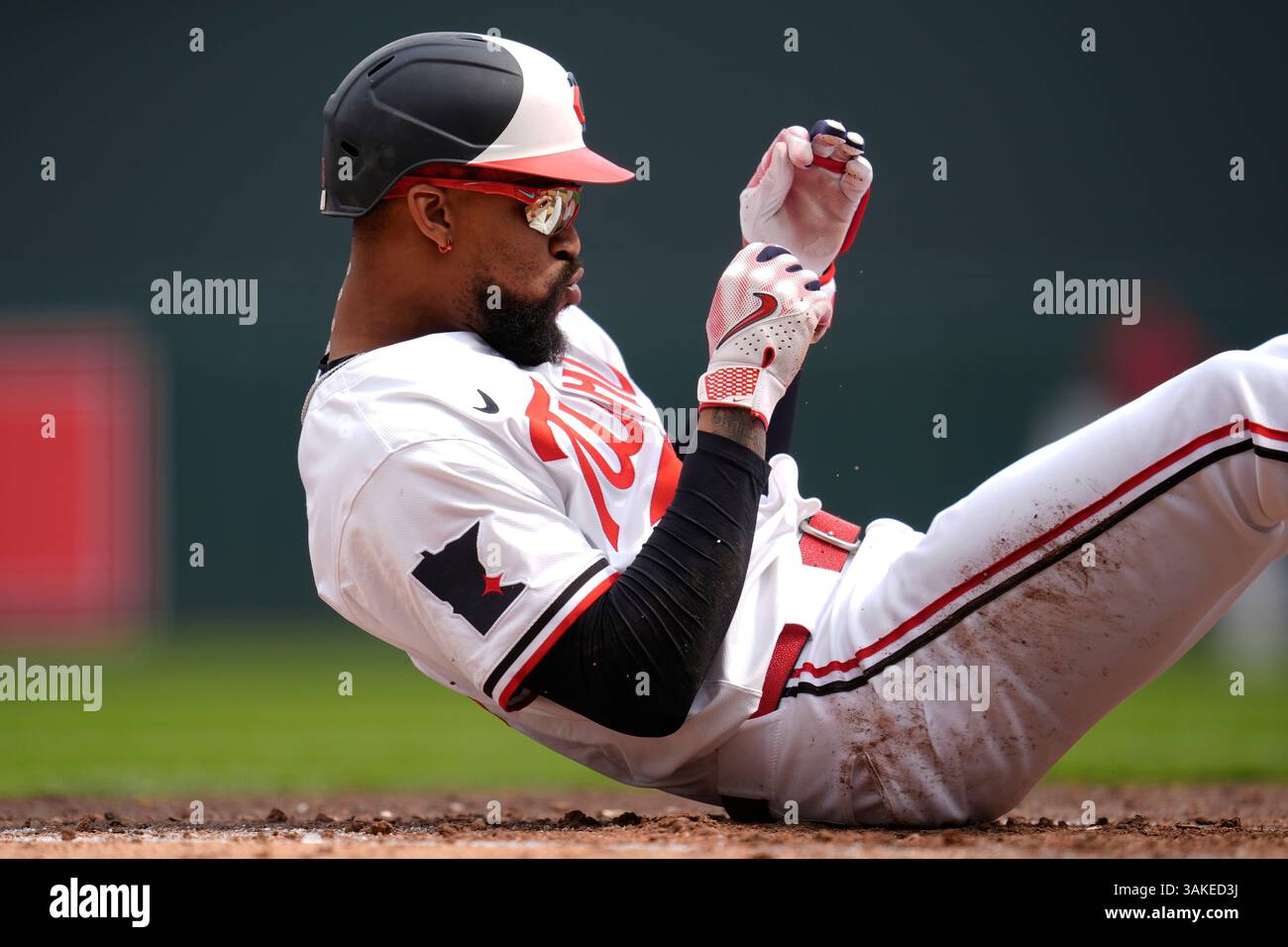 Minnesota Twins' Byron Buxton reacts after being hit by a pitch during ...