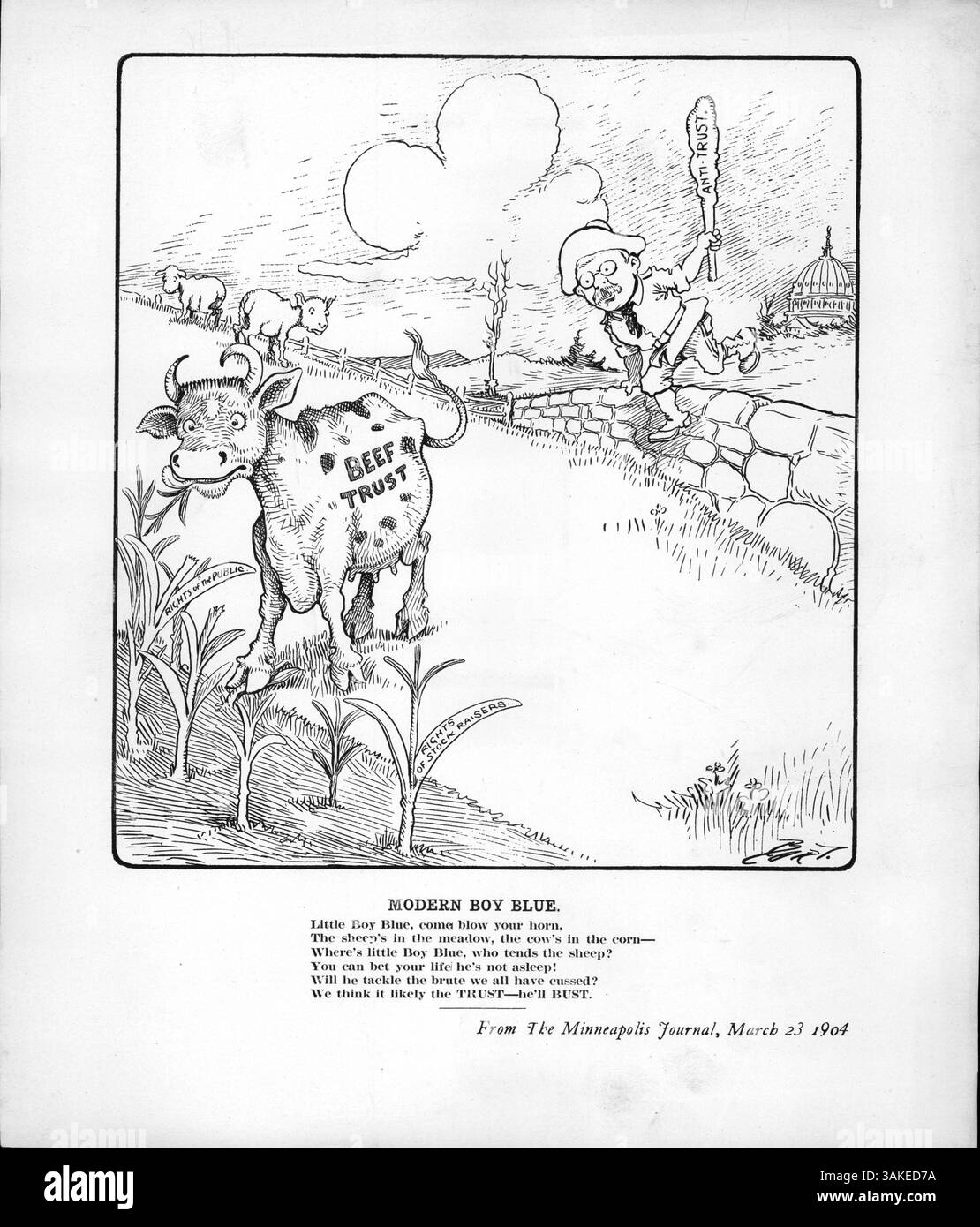 The 'Modern Boy Blue' cartoon depicts President Roosevelt, anti-trust ...