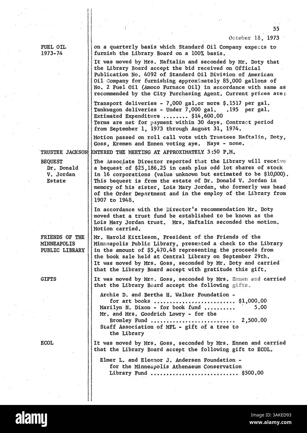 This document records the official meeting minutes from the 1973 ...