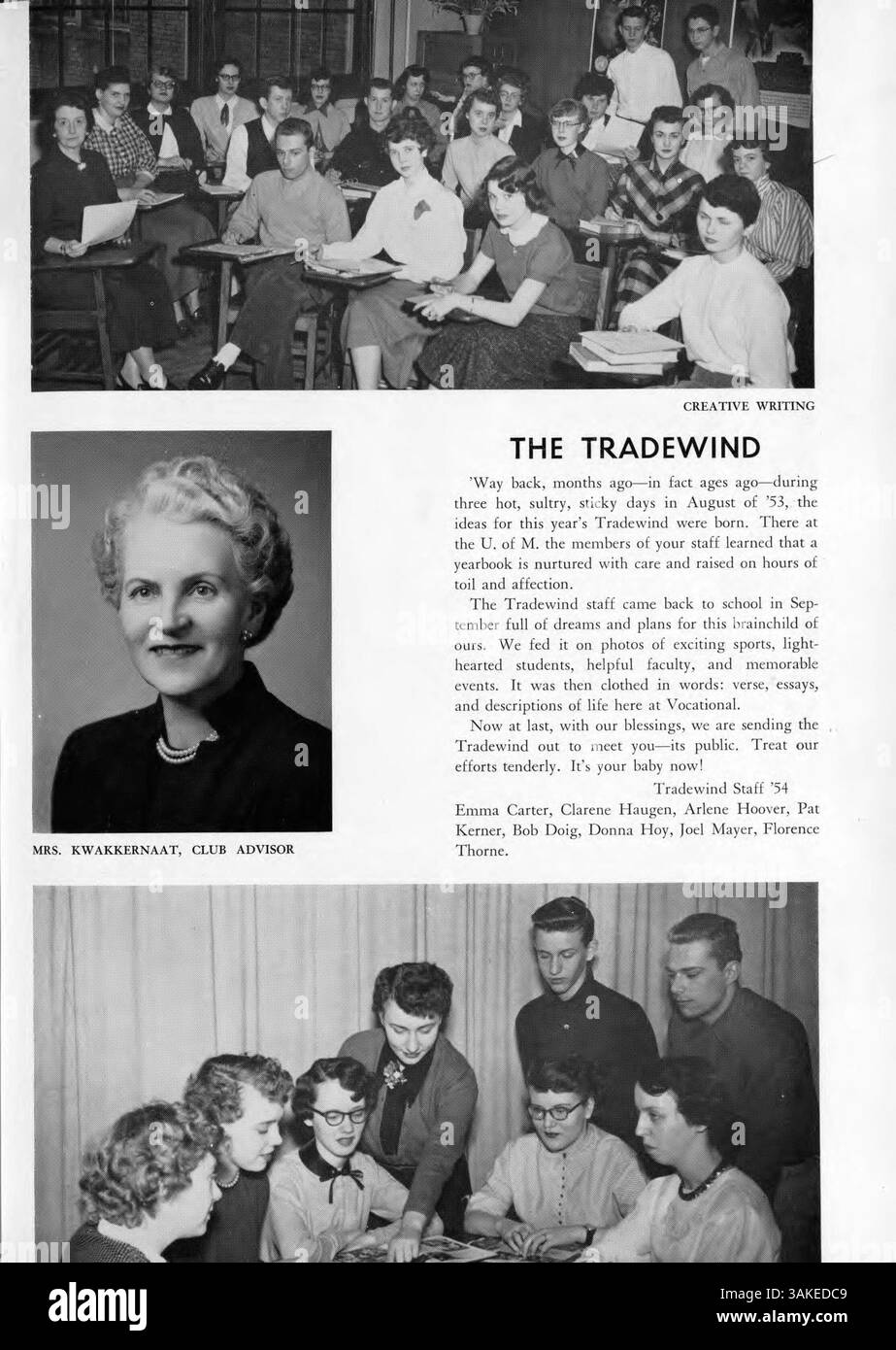 The 1954 Tradewind Vocational Yearbook documents students, teachers ...