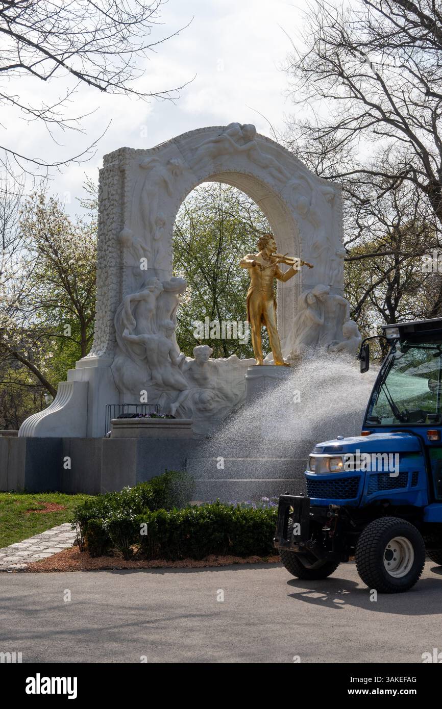 Walking in city public park and gardens in spring Vienna, city centre ...