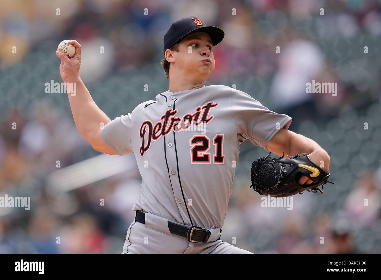 Detroit Tigers starting pitcher Jackson Jobe (21) delivers during the ...
