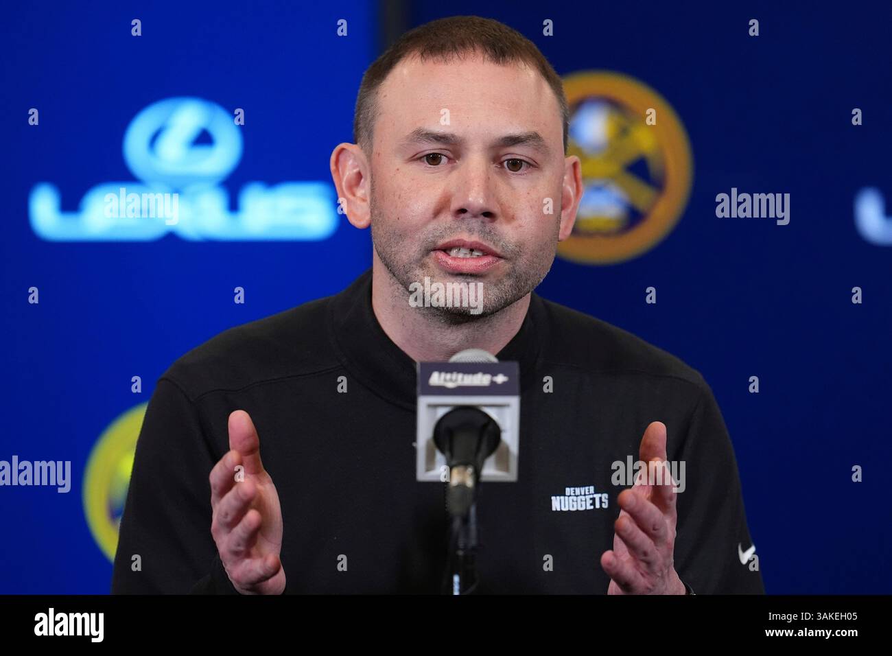 Denver Nuggets interim head coach David Adelman talks before an NBA ...
