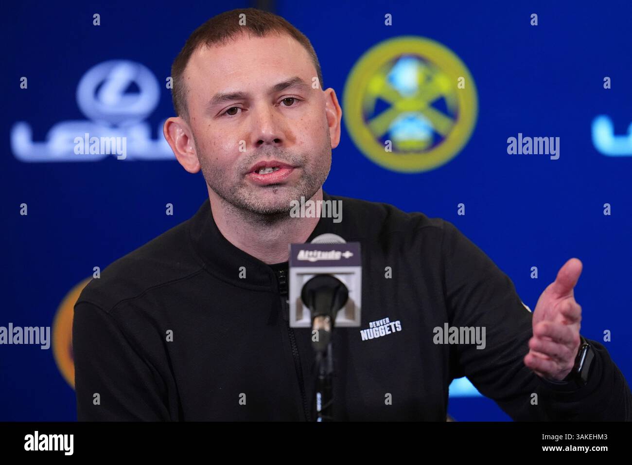 Denver Nuggets interim head coach David Adelman talks before an NBA ...