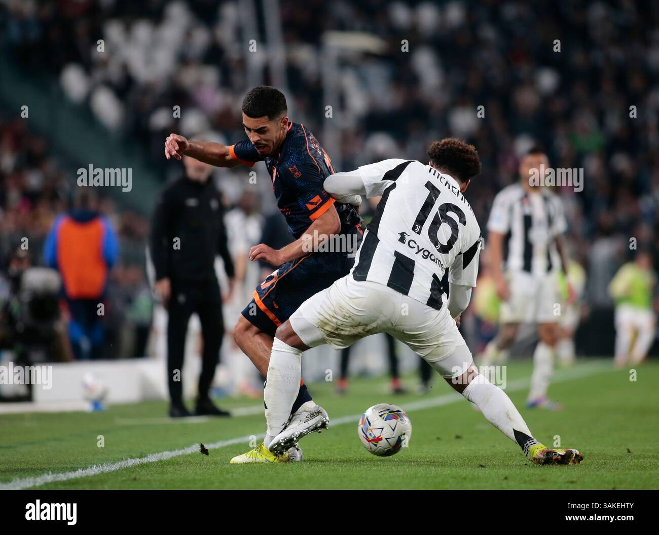Turin, Italy. 12th Apr, 2025. Danilo Veiga of US Lecce and Weston ...