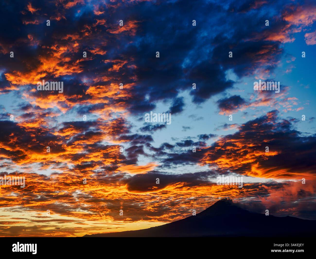 Popocatepetl Volcano at sunset, Cholula, Puebla State, Mexico Stock ...