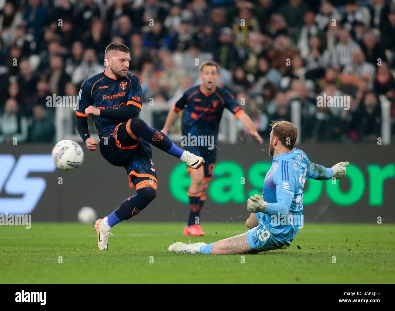 Turin, Italy. 12th Apr, 2025. Ante Rebic of US Lecce and Michele Di ...