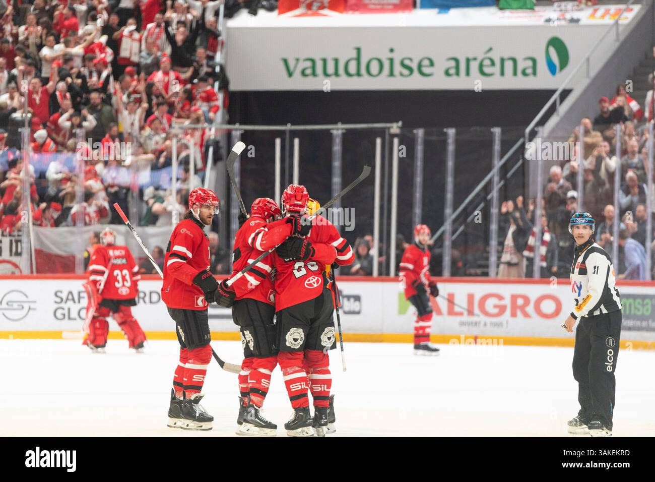 Lausanne, Switzerland. , . team celebrates goal by Antti Suomela ...