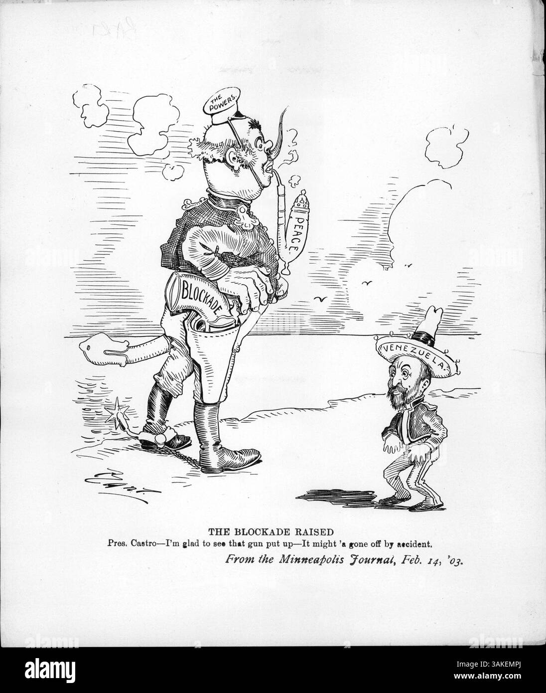 A cartoon depicting the lifting of the blockade against Venezuela ...