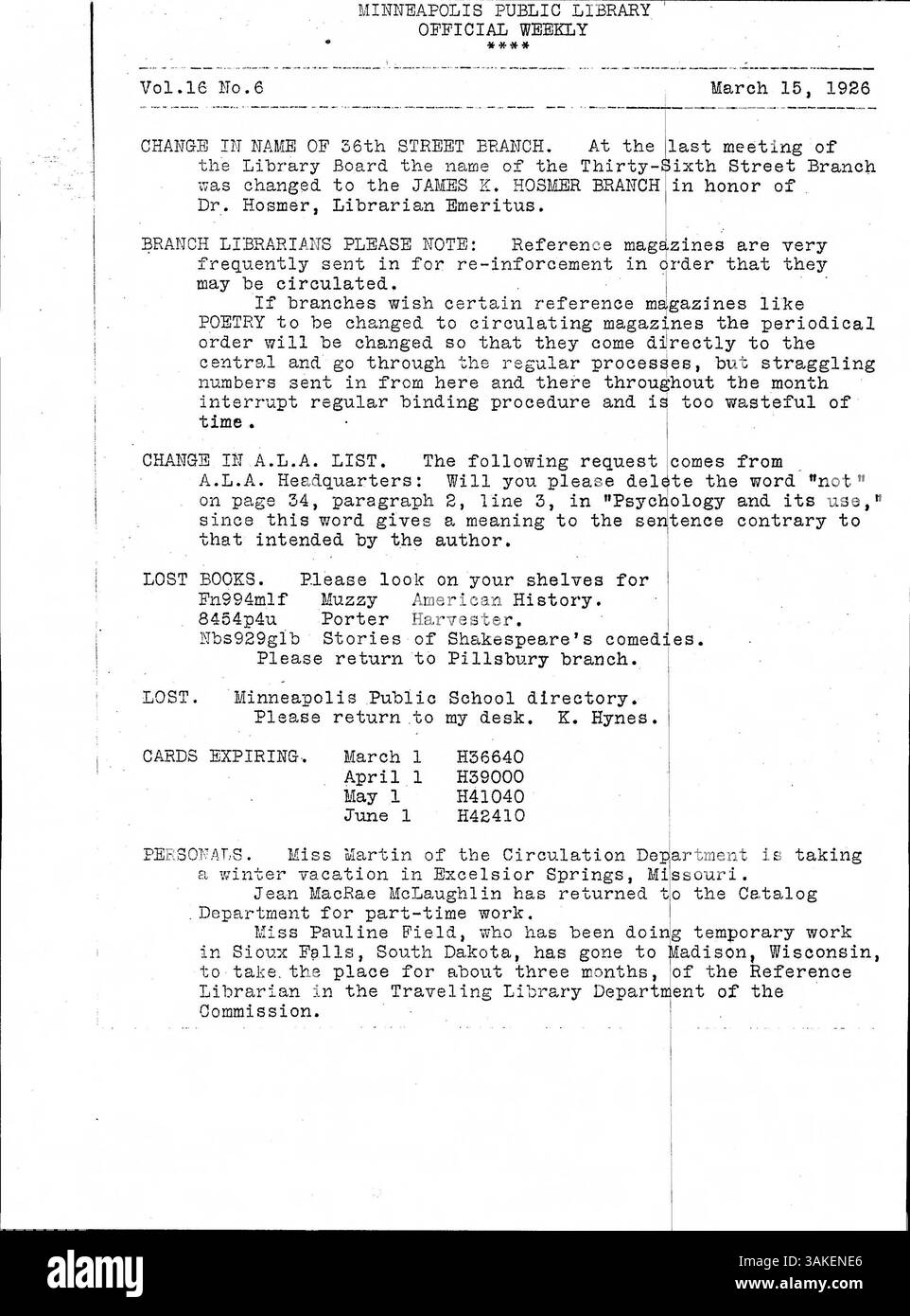 A 1926 issue of the Minneapolis Public Library Official Bulletin ...