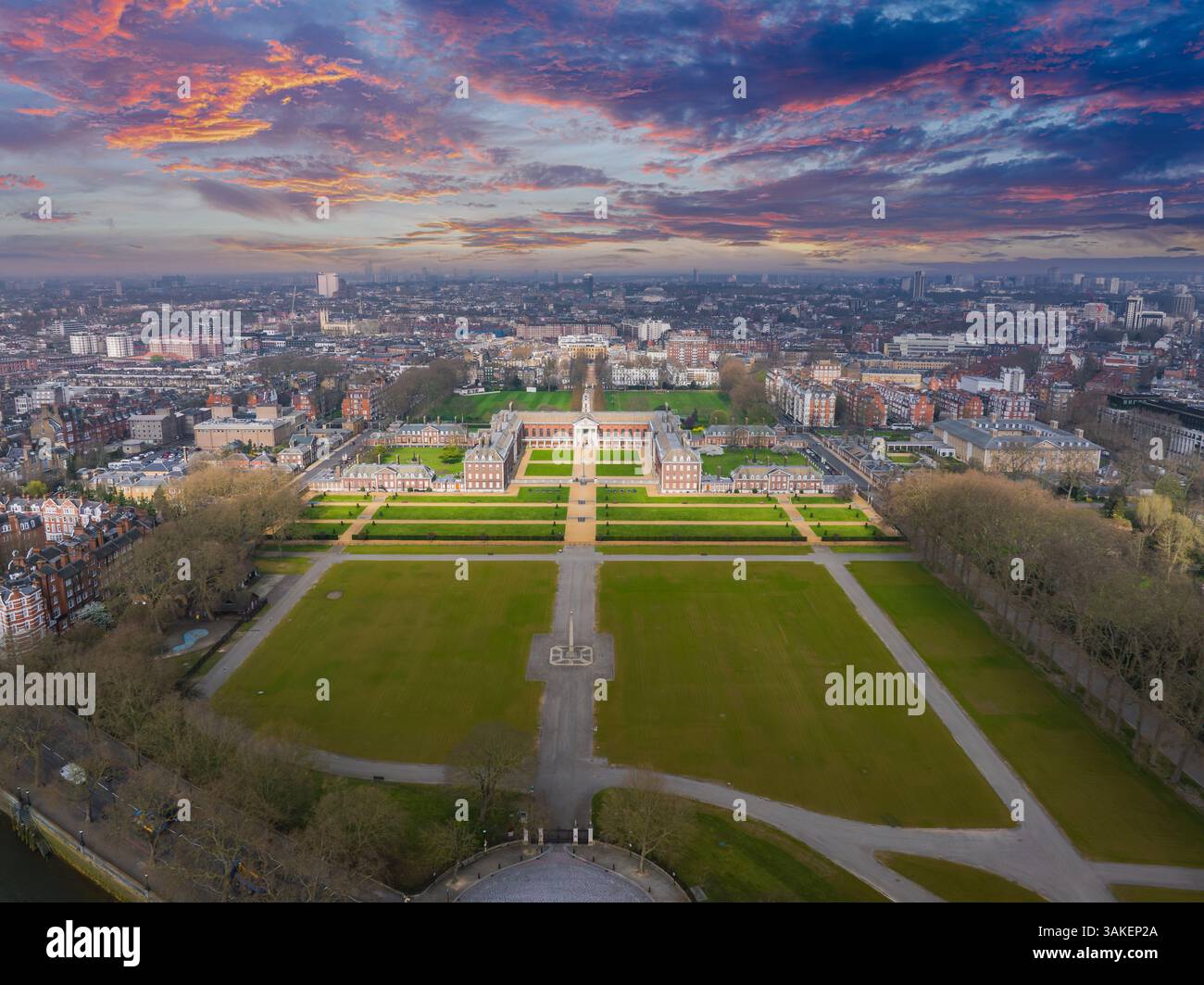 Aerial View of Royal Hospital Chelsea and Surrounding London Cityscape ...