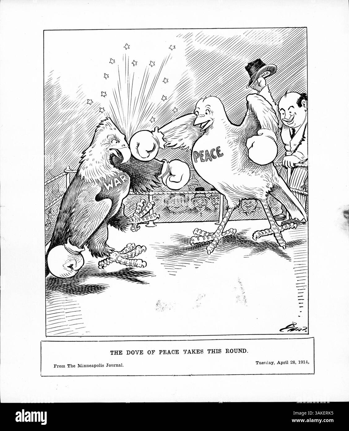 This illustration depicts 'The Dove of Peace' punching the 'Eagle of ...