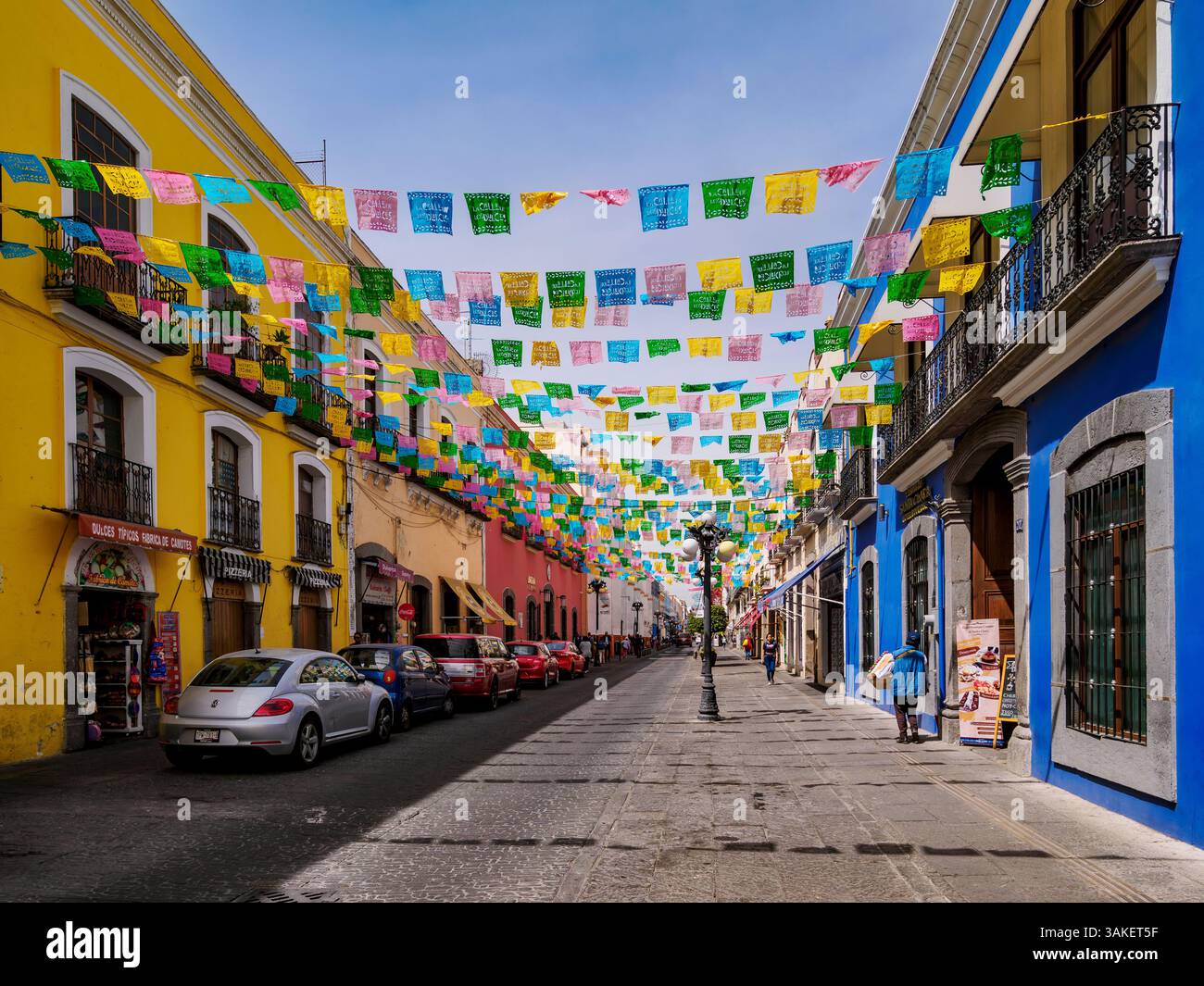 Street of the Old Town, City of Puebla, Puebla State, Mexico Stock ...