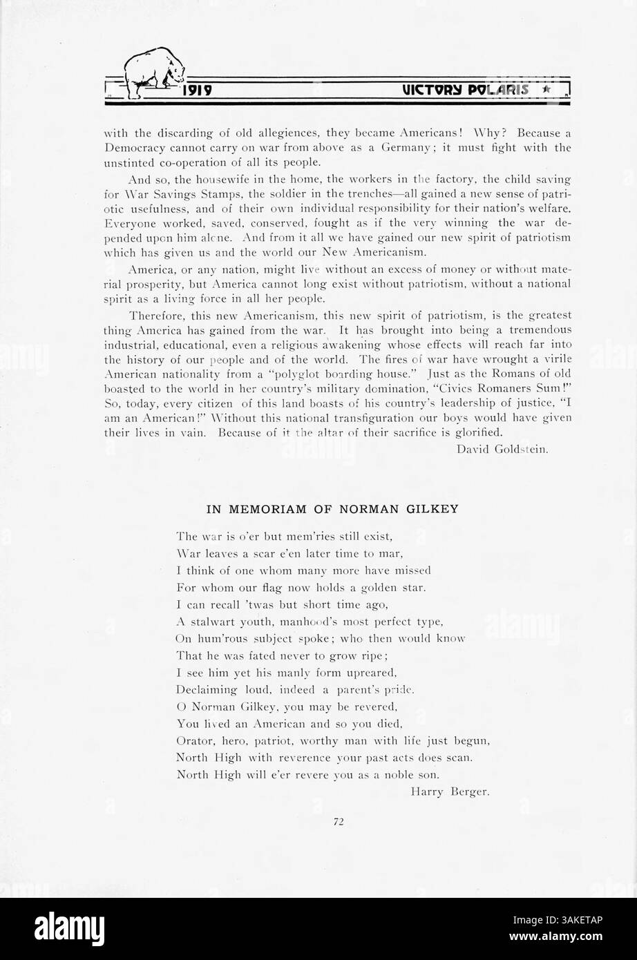 The 1919 Polaris Yearbook from North High School documents the key ...