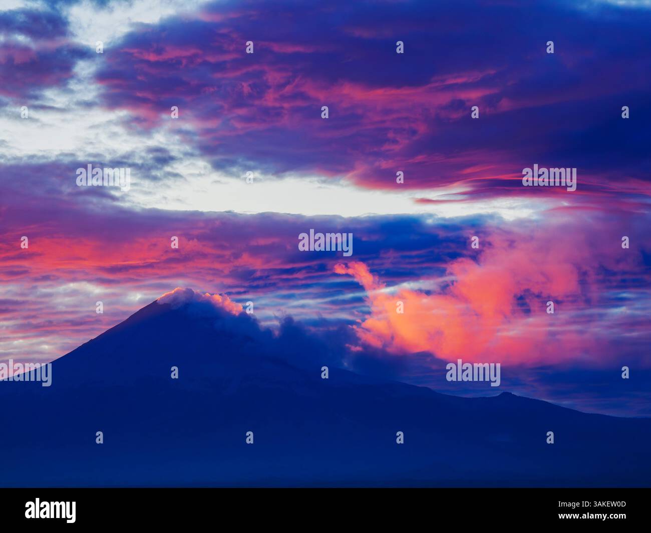 Popocatepetl Volcano at sunset, Cholula, Puebla State, Mexico Stock ...