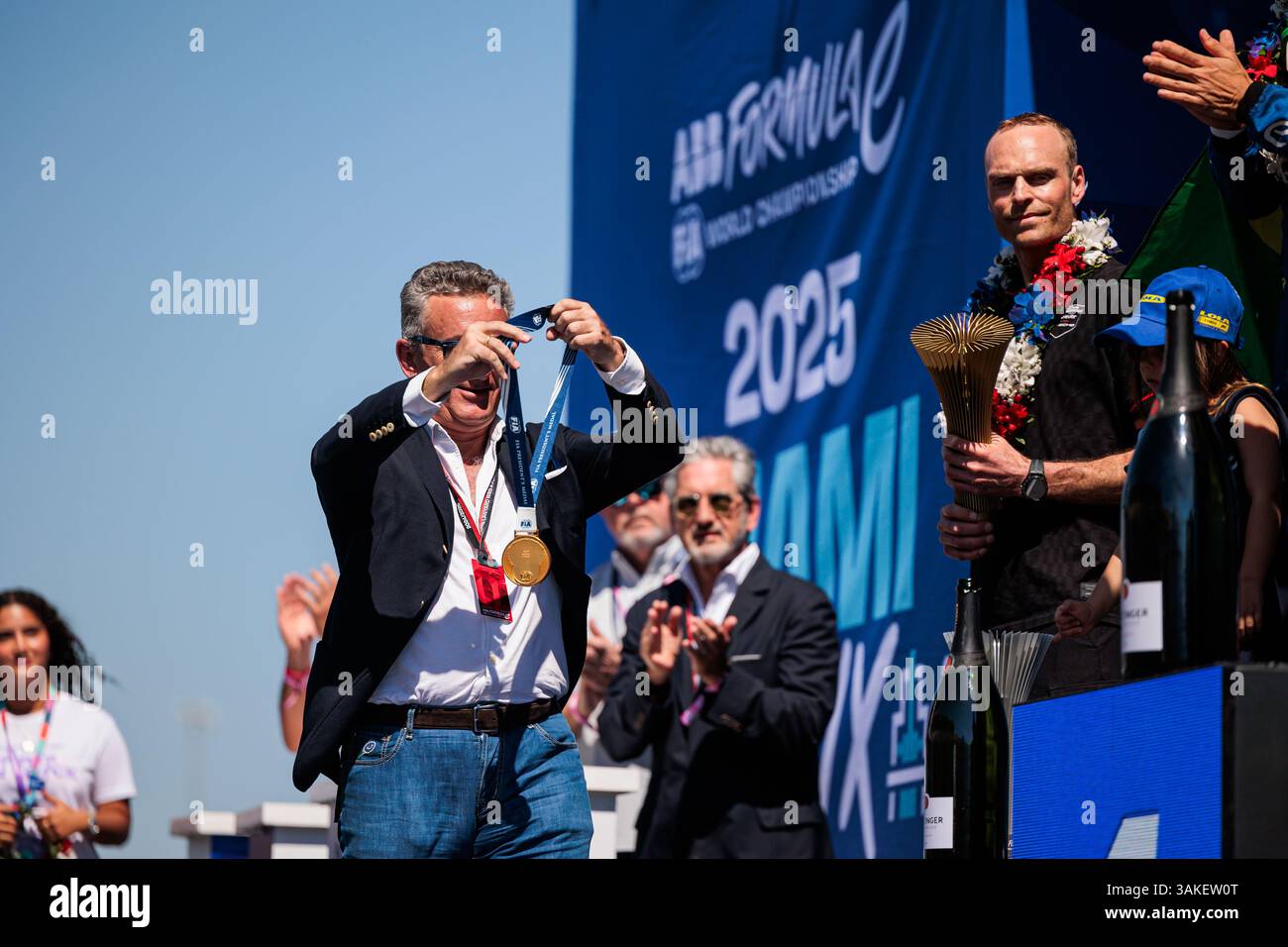 Homestead, Etats Unis. 12th Apr, 2025. FIA Medal at podium, during the ...