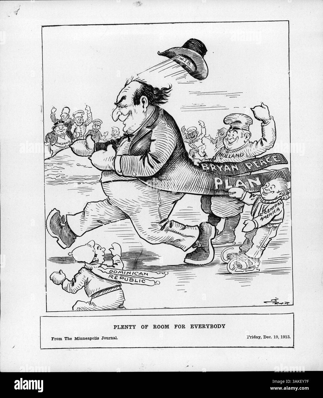 The cartoon depicts William Jennings Bryan running across ice, with ...