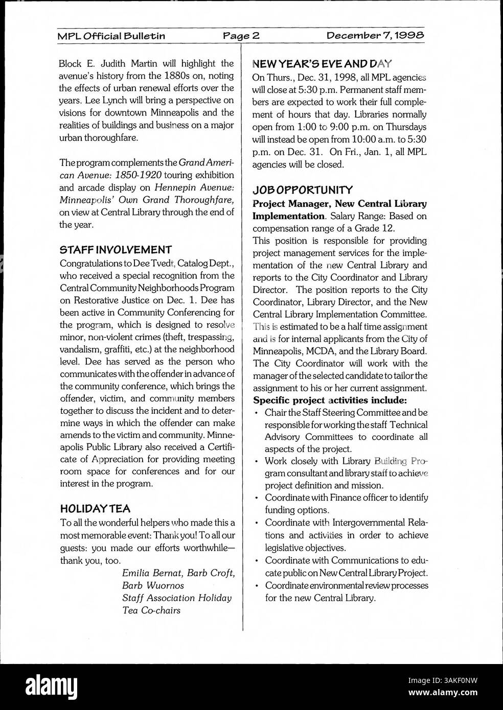This bulletin from the Minneapolis Public Library in 1998 provides ...