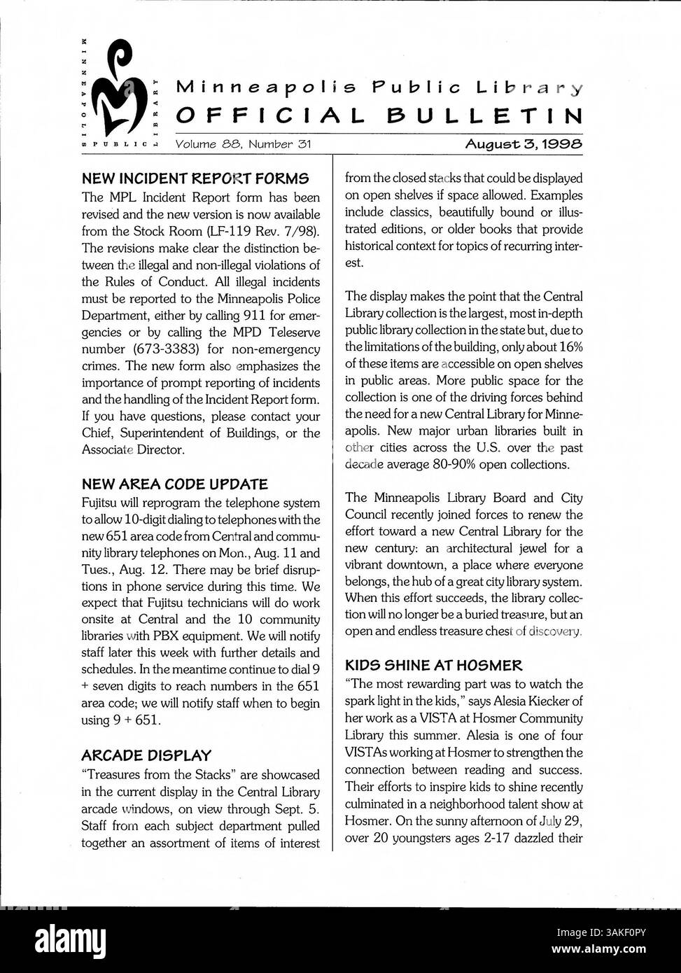 The Minneapolis Public Library Official Bulletin from 1998 offers ...