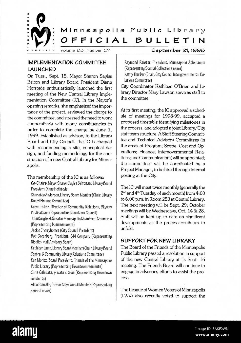 The Minneapolis Public Library Official Bulletin 1998 provides weekly ...