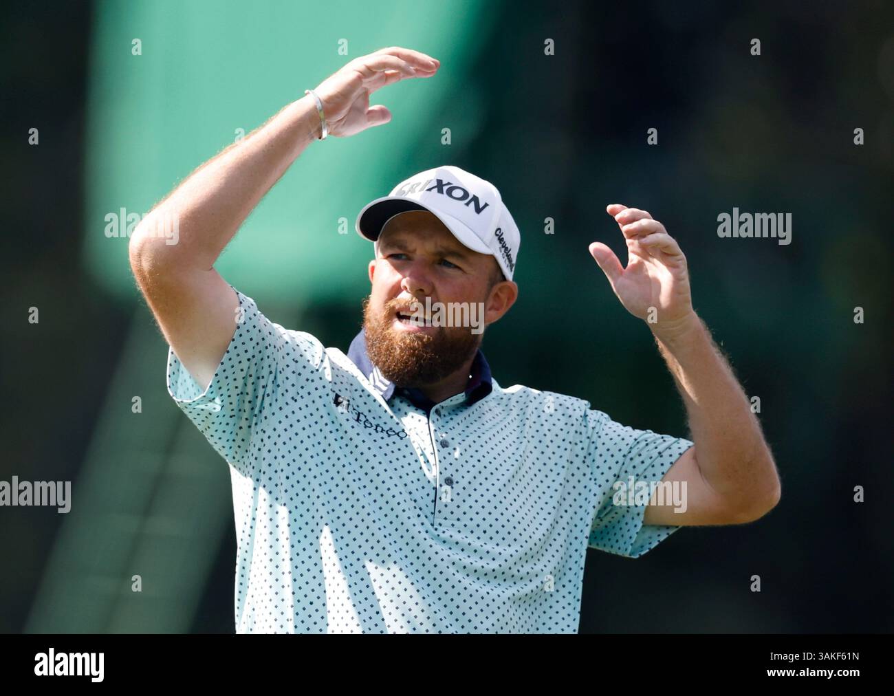 Augusta, United States. 12th Apr, 2025. Shane Lowry of Ireland reacts ...