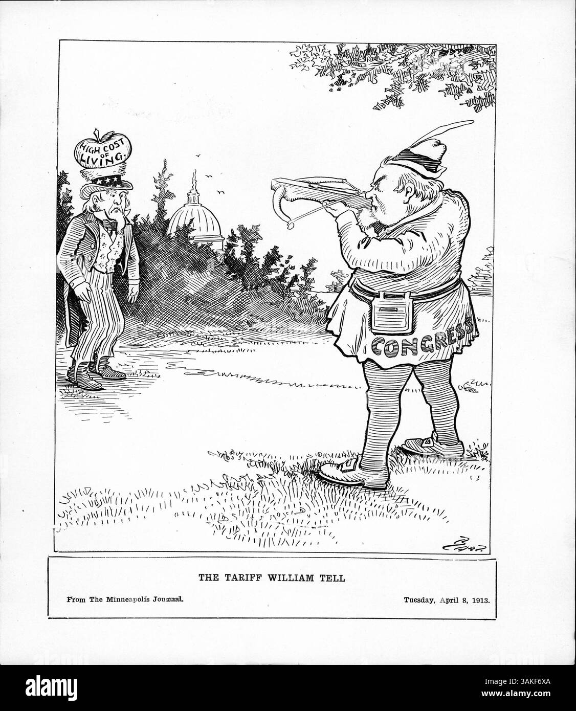 This political cartoon shows Congress, depicted as William Tell, aiming ...