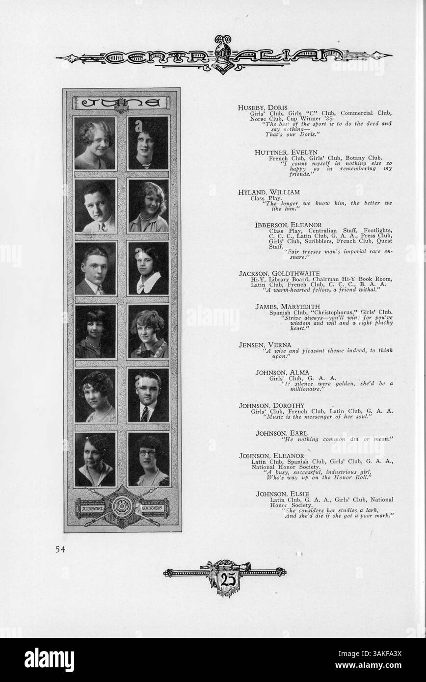 The 1925 'Centralian' yearbook from Central High School documents the ...