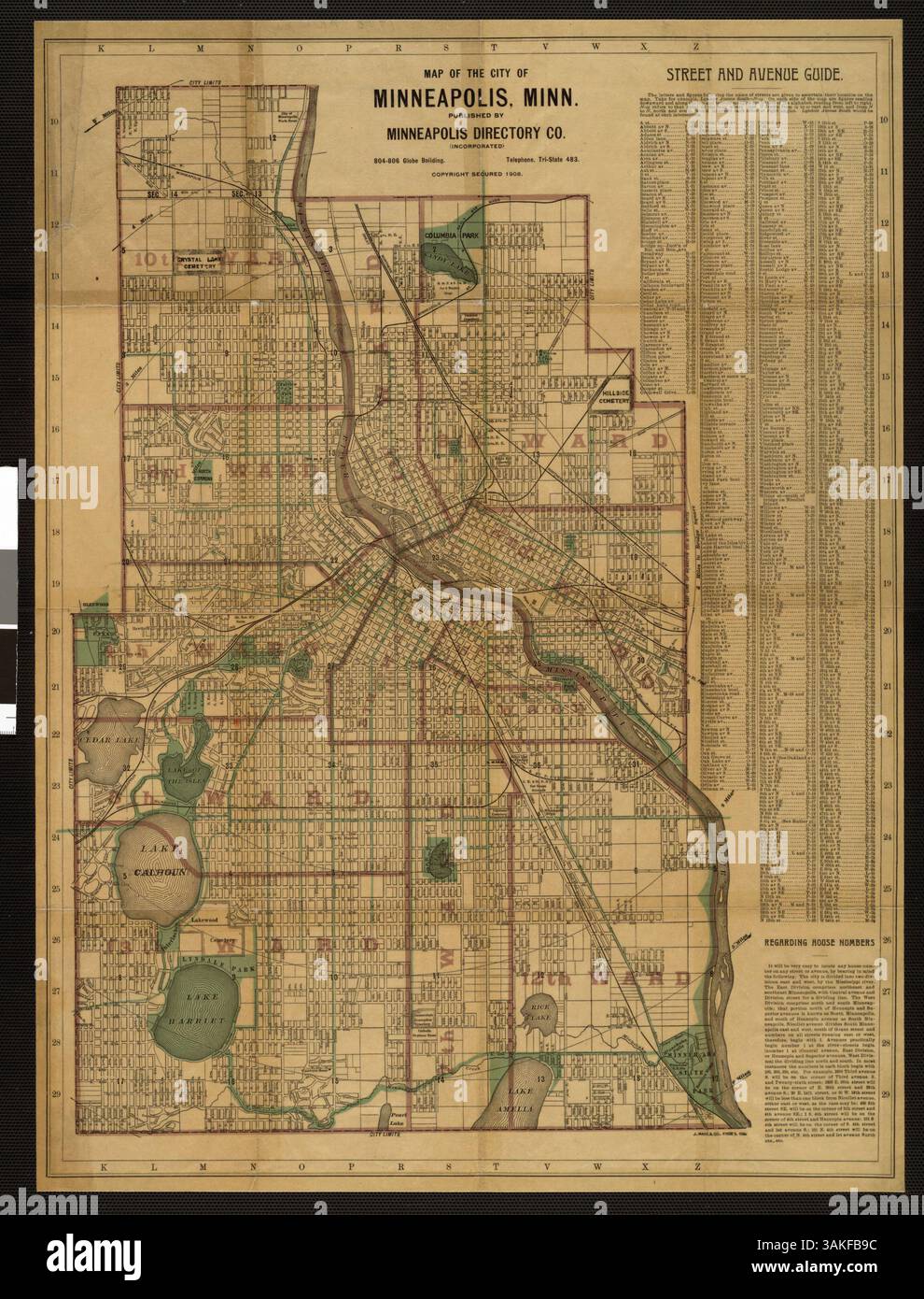 This map of Minneapolis outlines streets, avenues, and city wards. It ...