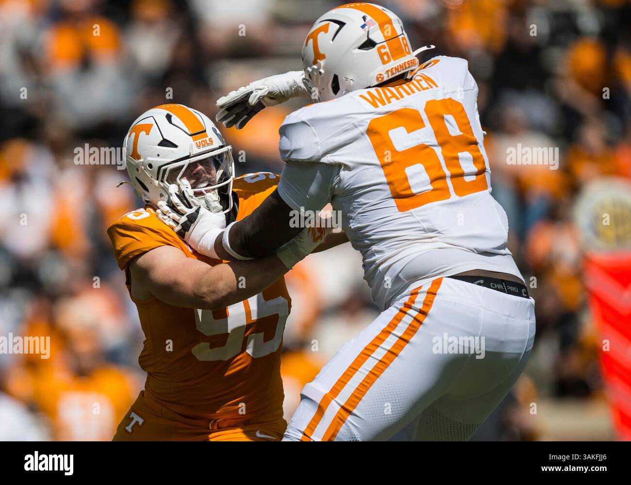 KNOXVILLE, TN - APRIL 12: Tennessee offensive lineman Bennett Warren ...