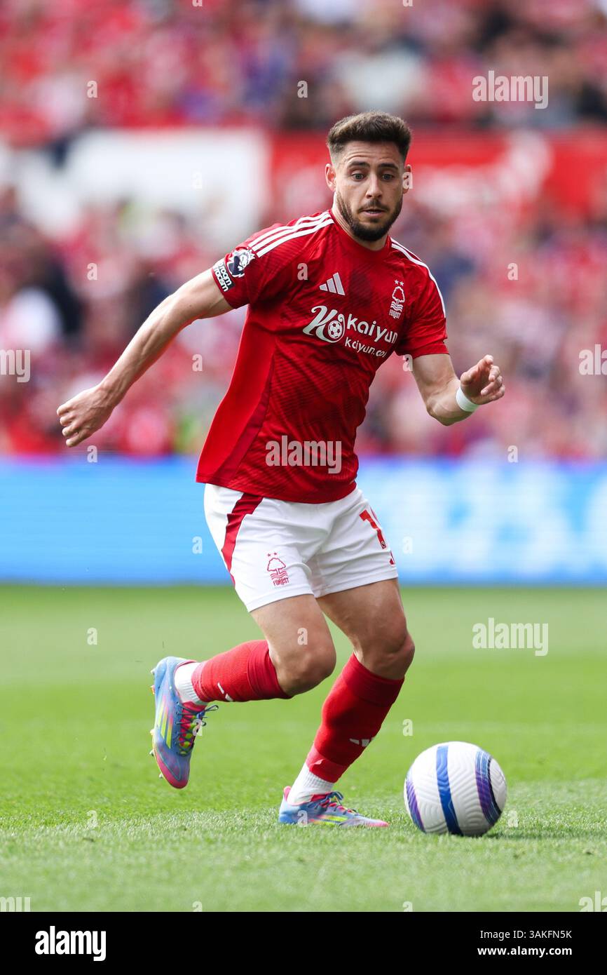 Nottingham, UK. 12th Apr, 2025. Alex Moreno of Nottingham Forest runs ...