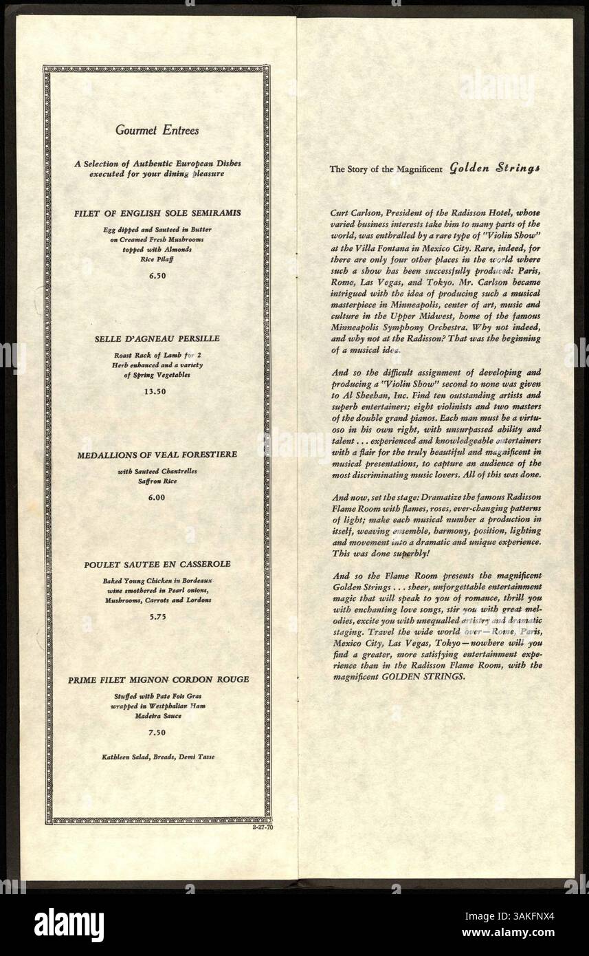 The Flame Room menu features a large, narrow design with a black ...