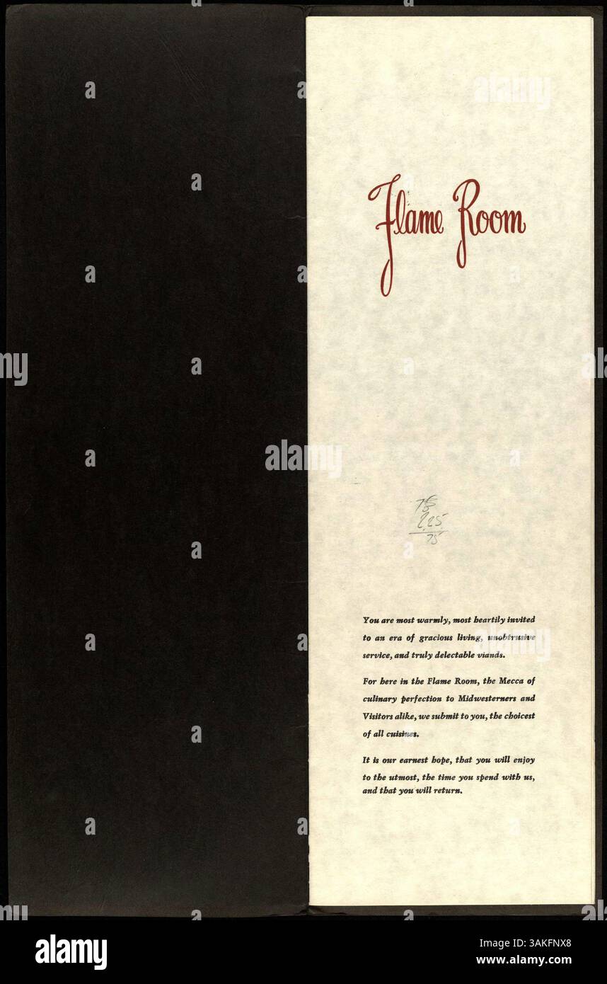 The Flame Room menu features a large, narrow design with a black ...