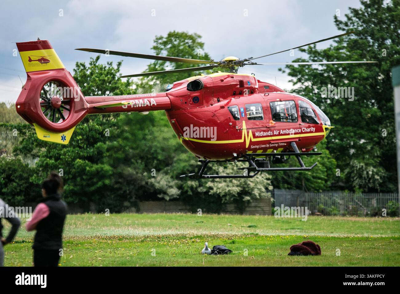 Midlands Air Ambulance Charity helicopter G-RMAA taking off from Perry ...