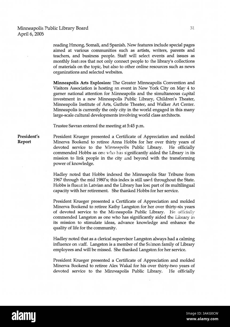 The 2005 minutes from the Minneapolis Public Library Board of Directors ...